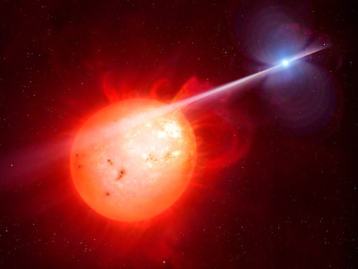 ESO: White dwarf star blasts particle beam at companion red dwarf ...